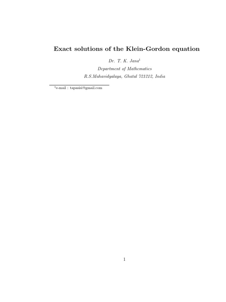 Exact Solution of Klein - Gordon Equation | PDF | Mathematical Physics ...