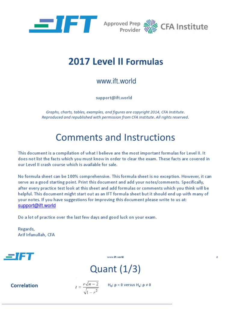 2017 Level II Formula Sheet PDF | Download Free PDF | Bonds (Finance ...