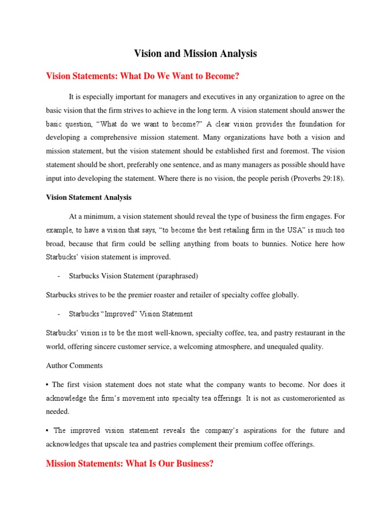 Vision and Mission Analysis Guide for Business Strategists | PDF ...