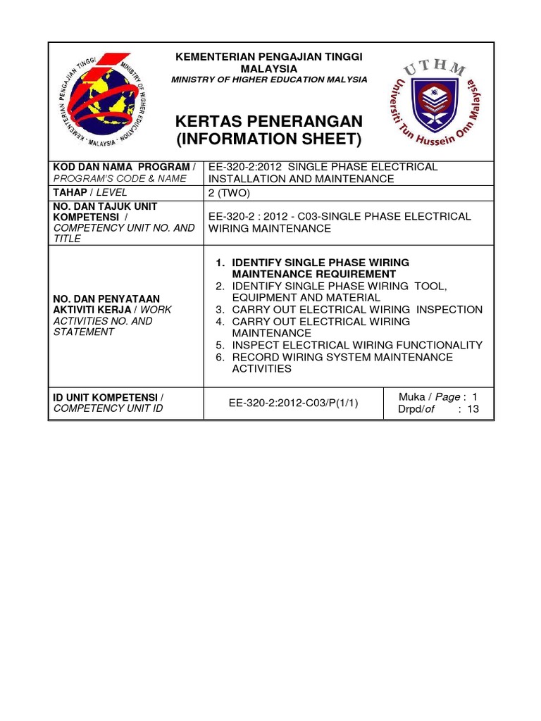 Penyelenggaraan Elektrik Tamatan Nota Penerangan | PDF
