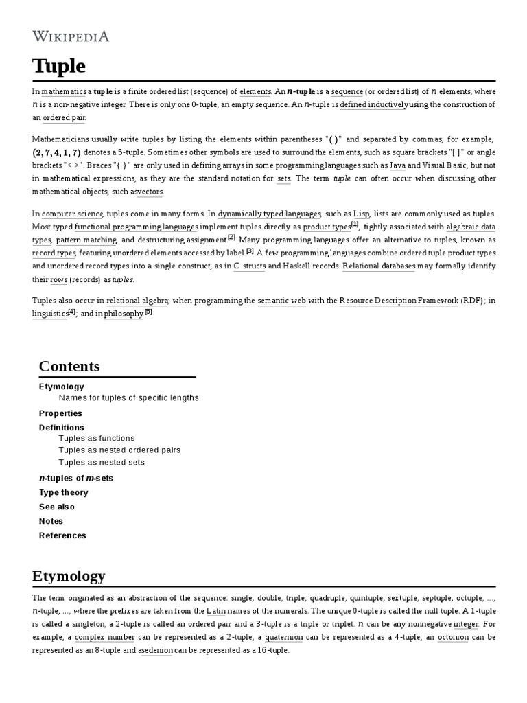 Tuple PDF | Download Free PDF | Mathematical Structures | Theoretical Computer Science