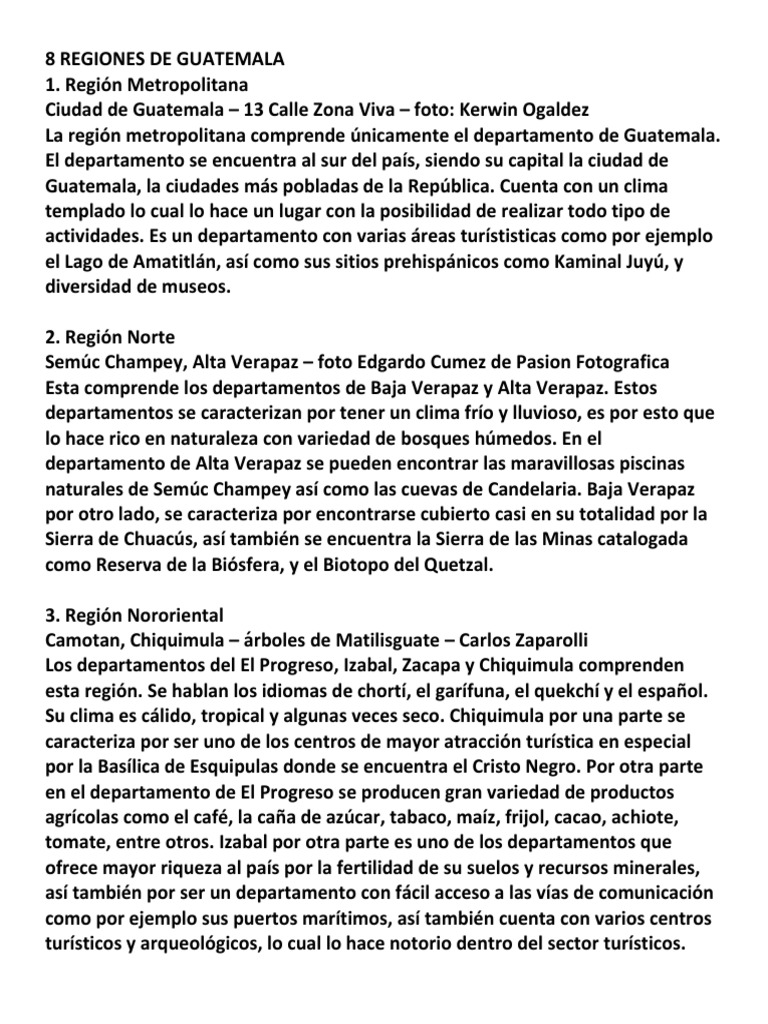 8 Regiones de Guatemala y Sus 22 Departamentos | PDF | Guatemala ...
