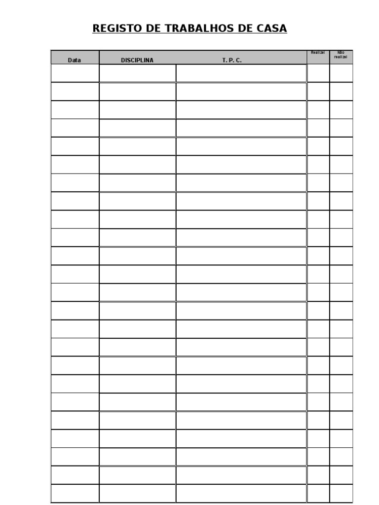 Ficha Registo TPC | PDF