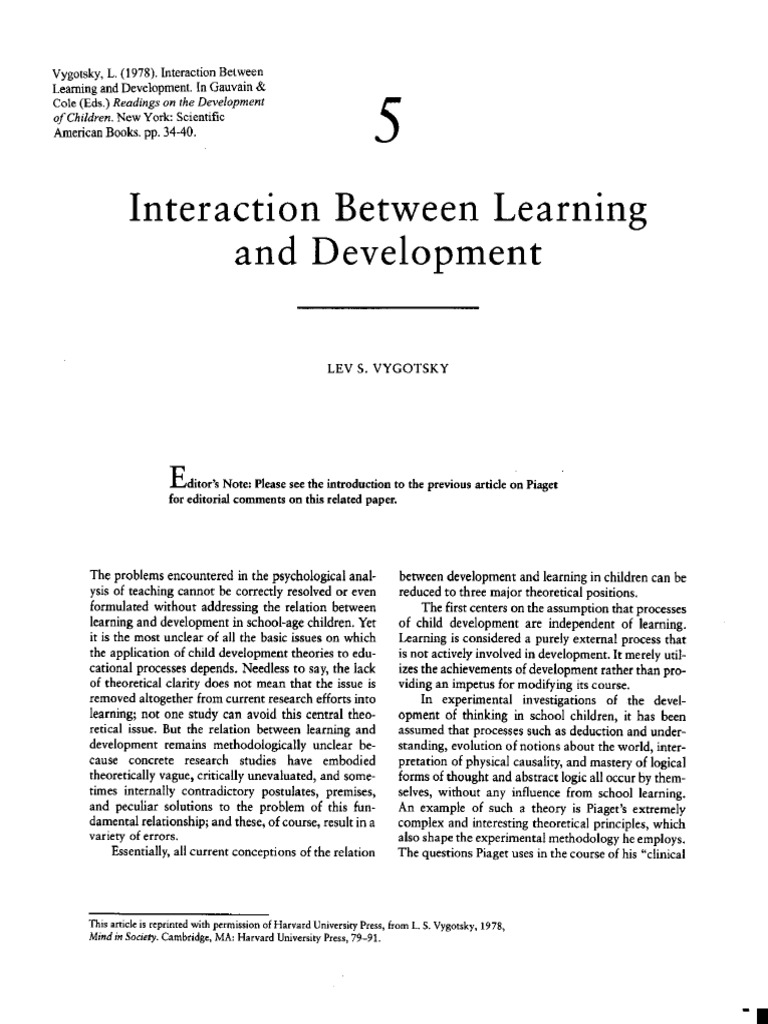 Interaction Between Learning and Development PDF | PDF