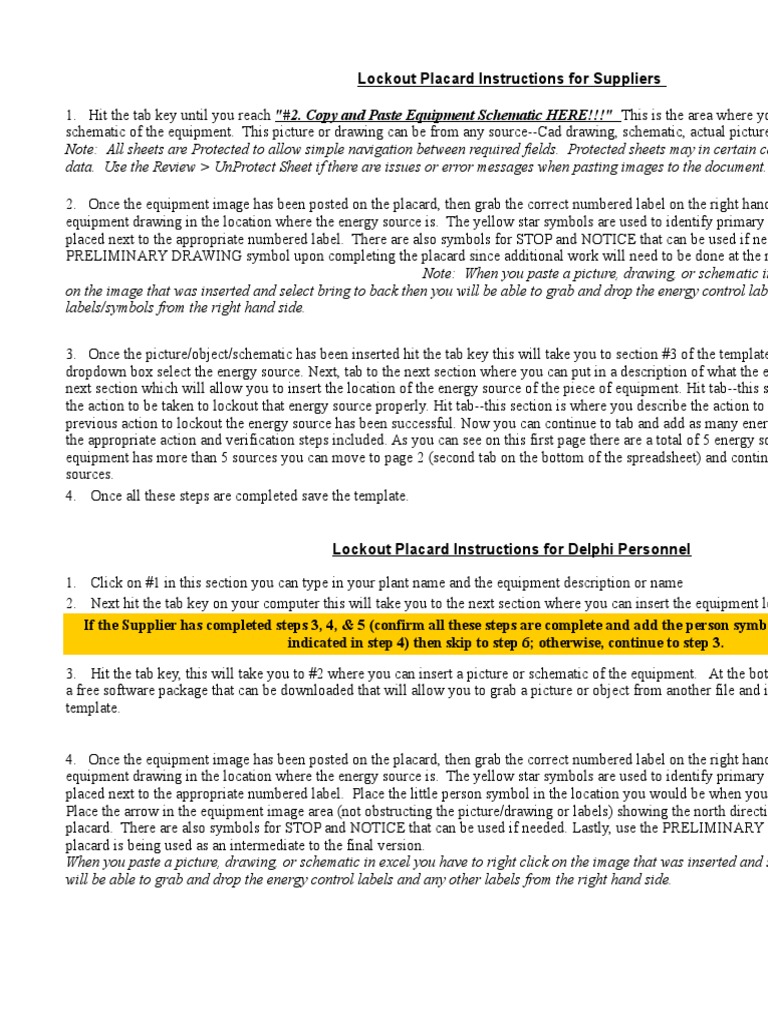 Delphi Lockout Placard Template W Instruction v2 | PDF | Microsoft ...