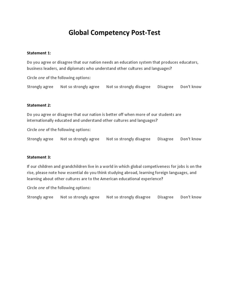 Global Competency Post-Test | PDF