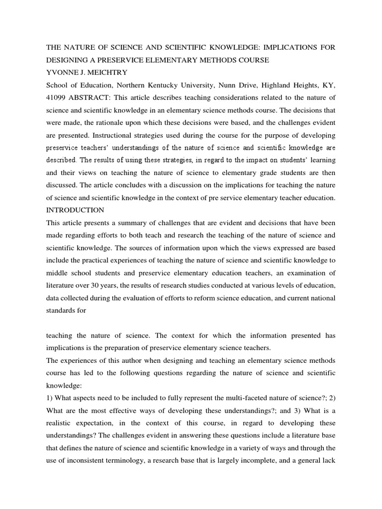 Teaching the Nature of Science | PDF | Science | Teachers