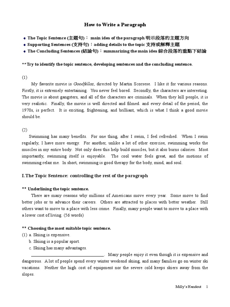2 Writing Paragraph Writing Handout Milly | PDF | Leisure | Foods