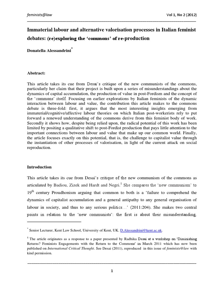 Immaterial Labour and Alternative Valori PDF | Download Free PDF ...