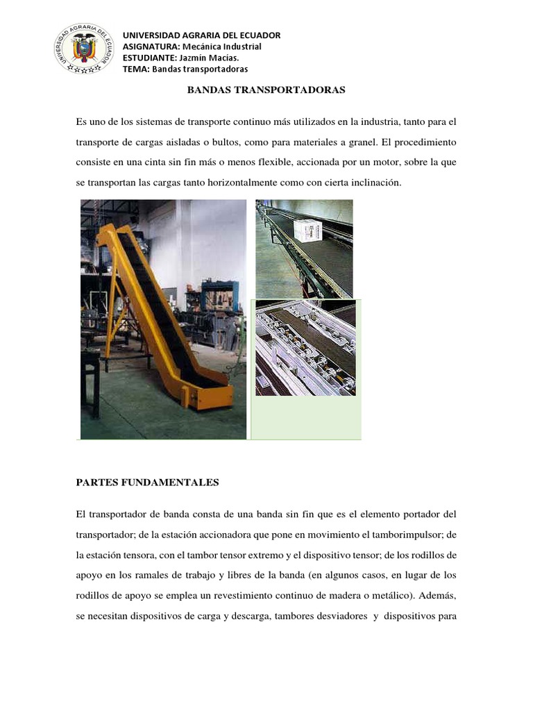 Tipos y Partes de Bandas Transportadoras | PDF | Naturaleza