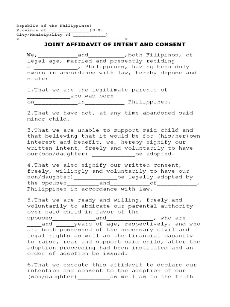 Joint Affidavit of Adoption | PDF | Law