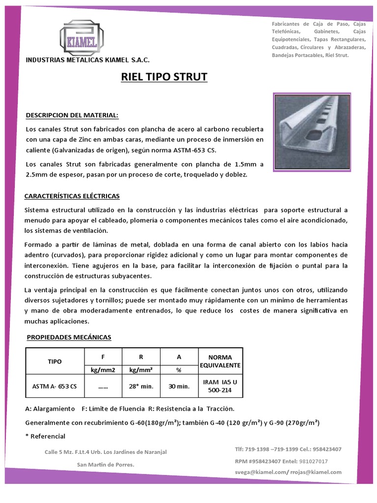 Ficha Tecnica Rieles Strut 2016 - 1 | PDF | Tornillo | Industrias