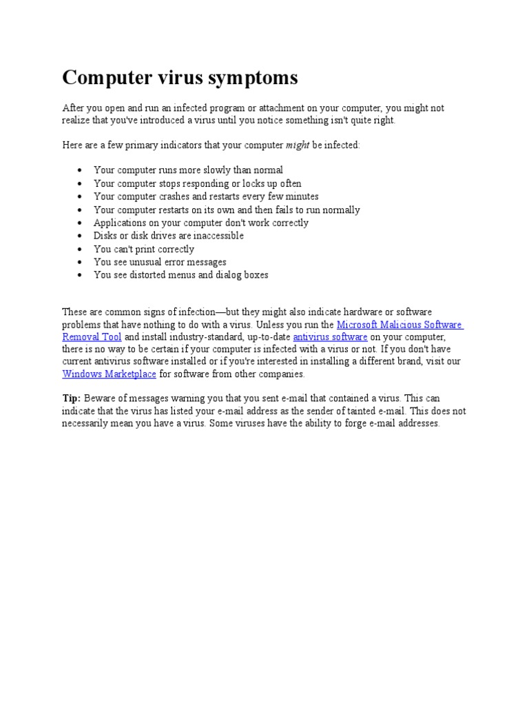 Computer Virus Symptoms | PDF