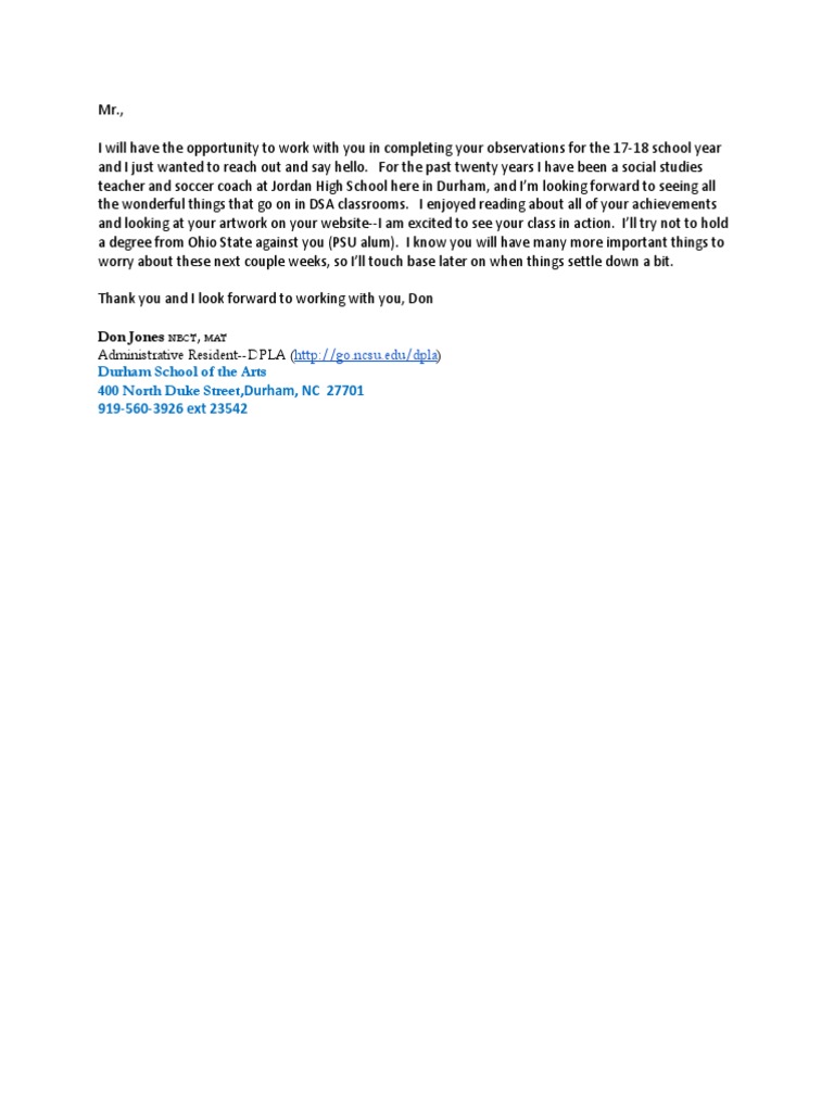 Intro Observation Letter | PDF