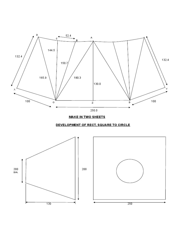 Make in Two Sheets Development of Rect, Square To Circle: A B C D | PDF