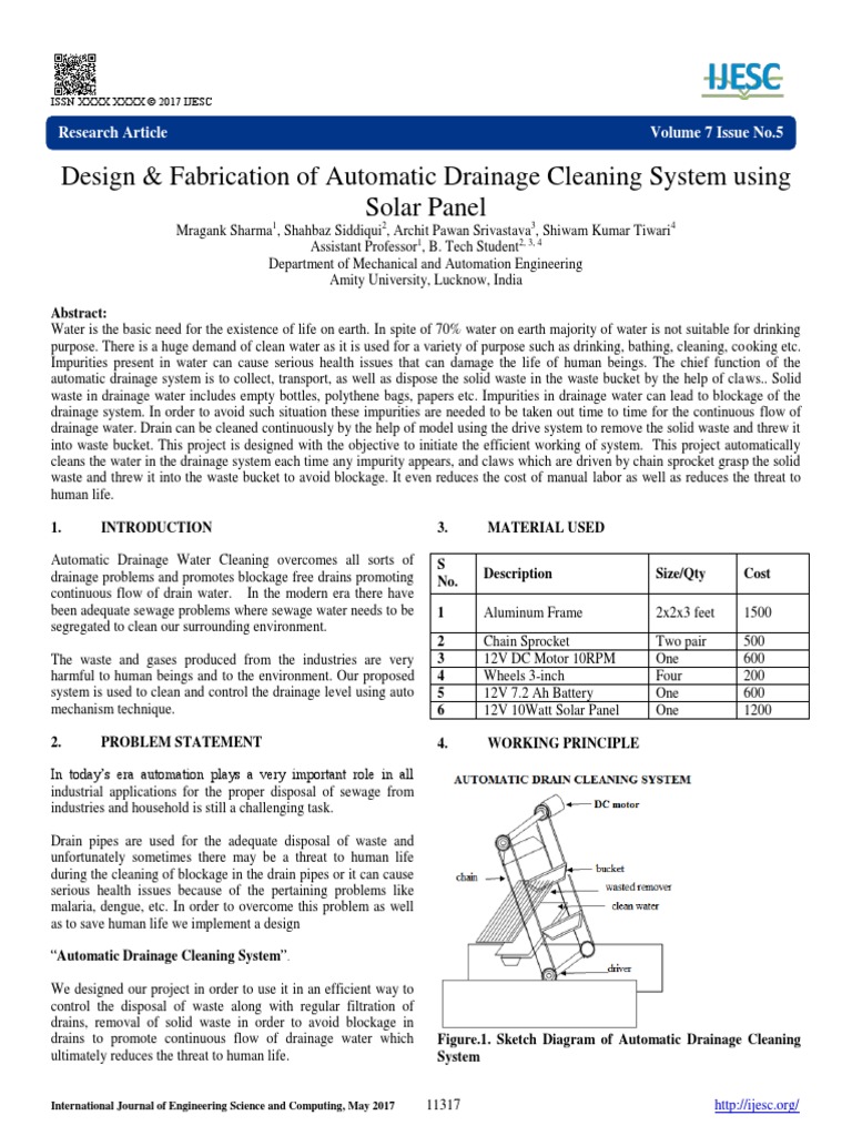 .Design & Fabrication of Automatic Drainage Cleaning System Using Solar ...