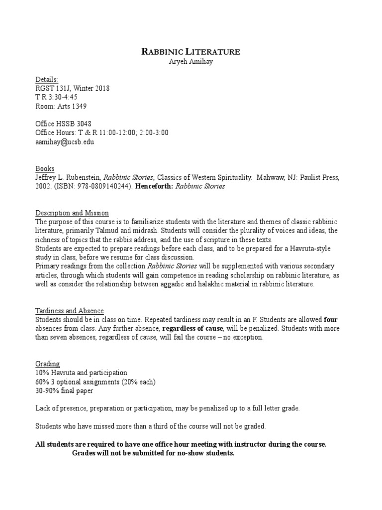 Rabbinic Literature Course Guide | PDF | Rabbi | Rabbinic Literature