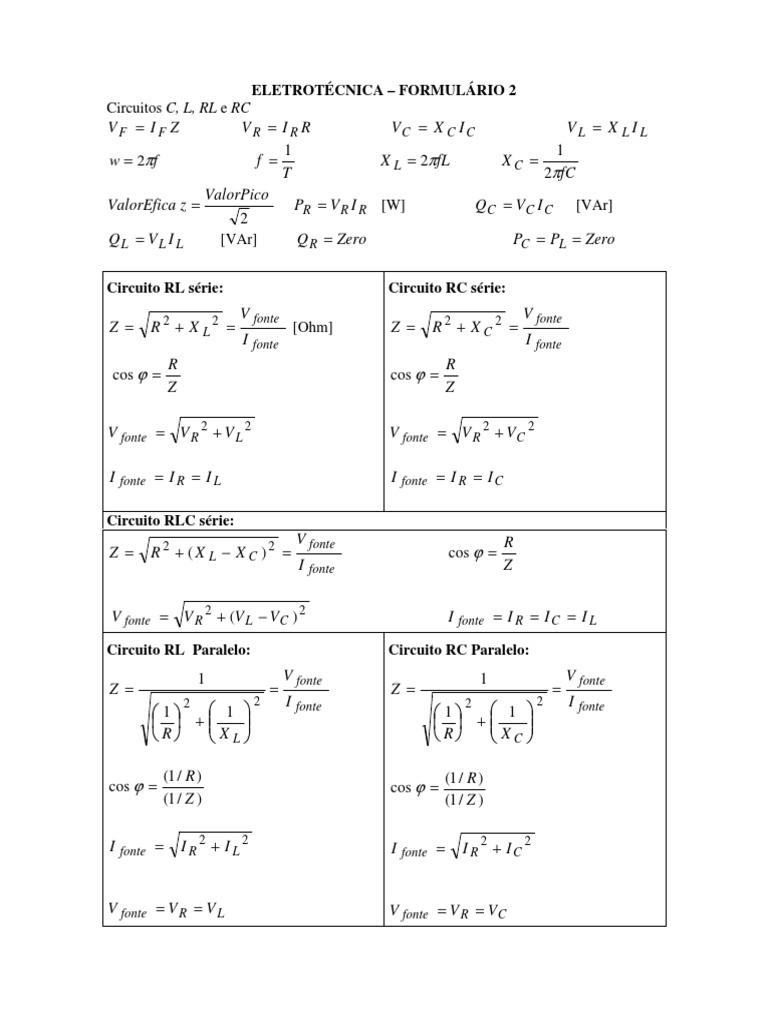 G2 Eletrotecnica Formulario G2 | PDF