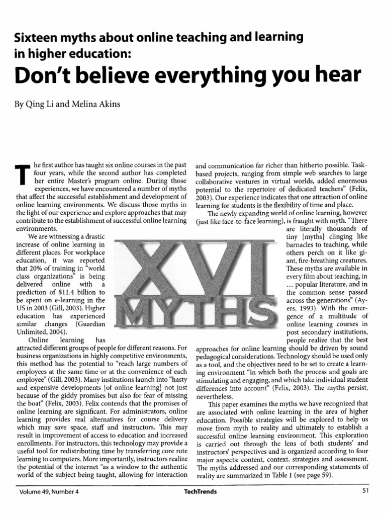16myths of Online Teaching and Learning | PDF | Educational Technology ...