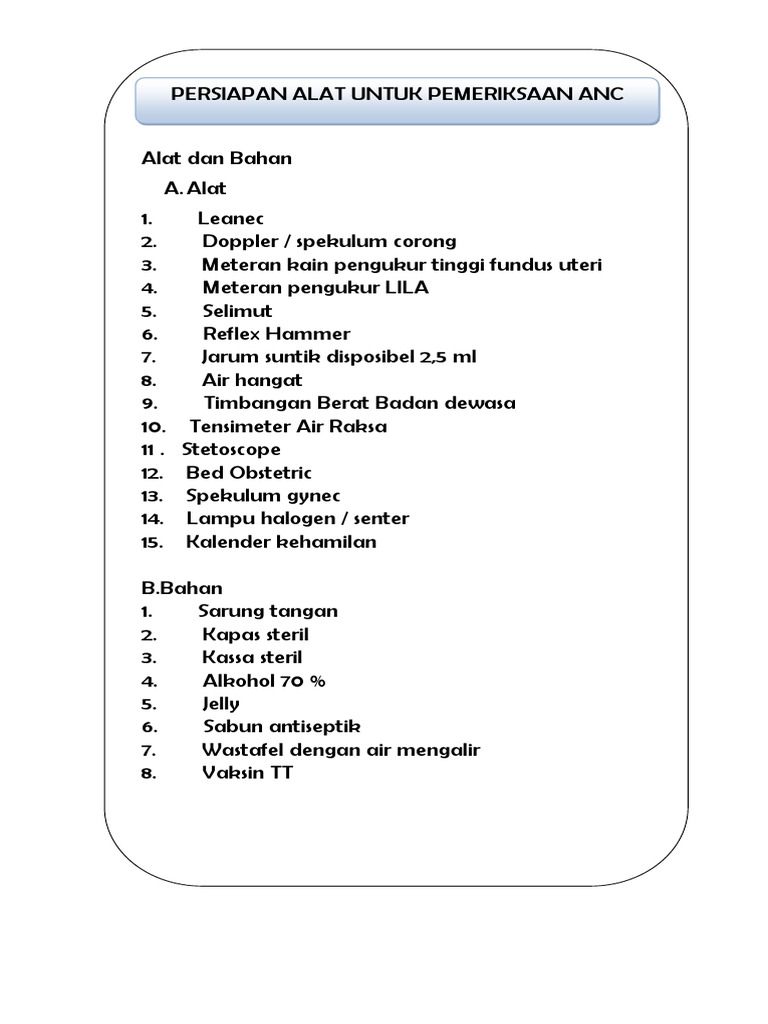 Persiapan Alat Bahan Pemeriksaan Anc | PDF
