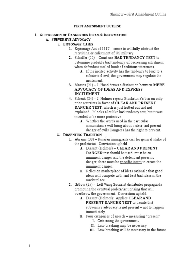 FirstAmendment Outline | PDF | First Amendment To The United States ...