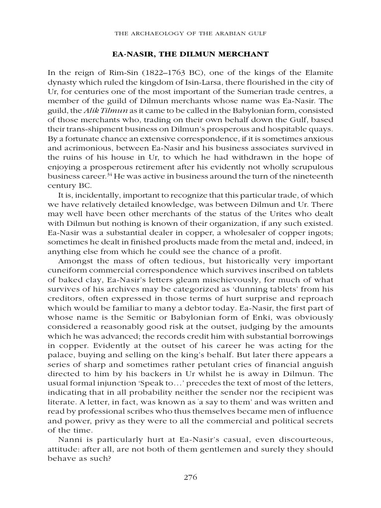 Ea-Nasir, The Dilmun Merchant: The Archaeology of The Arabian Gulf ...