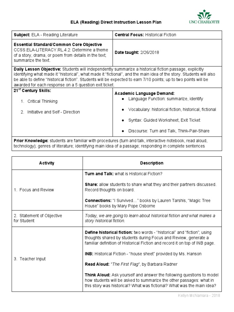 Lesson Plan - Historical Fiction | PDF | Metacognition | Lesson Plan