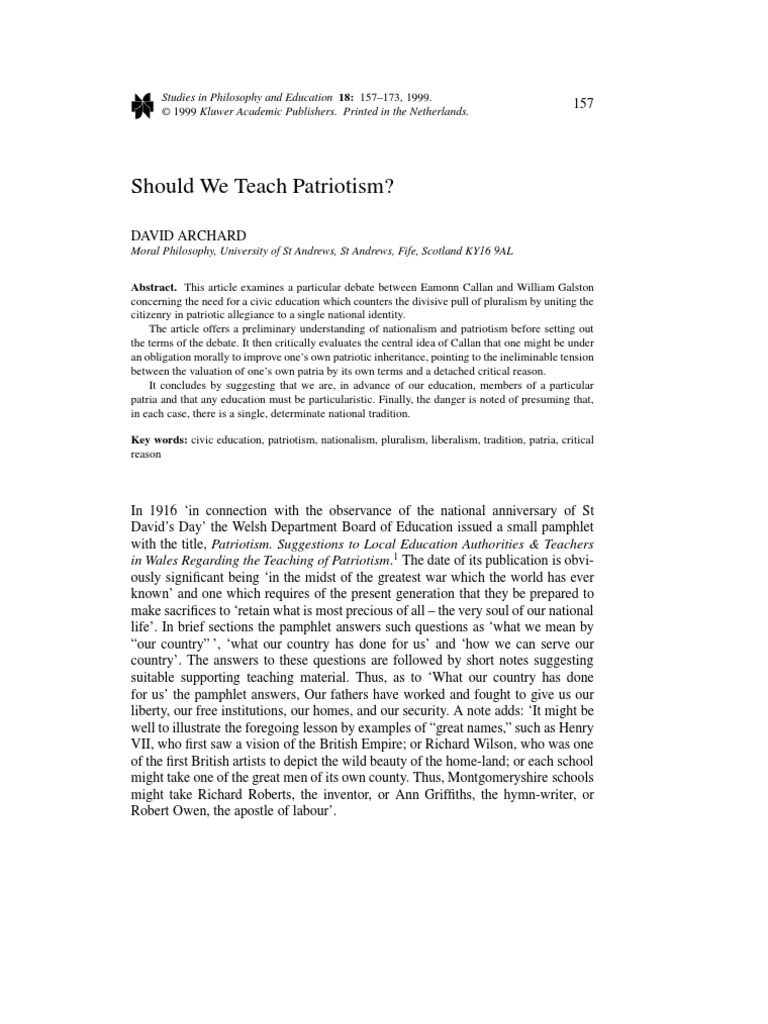 Archard - Should We Teach Patriotism | PDF | John Rawls | Nationalism