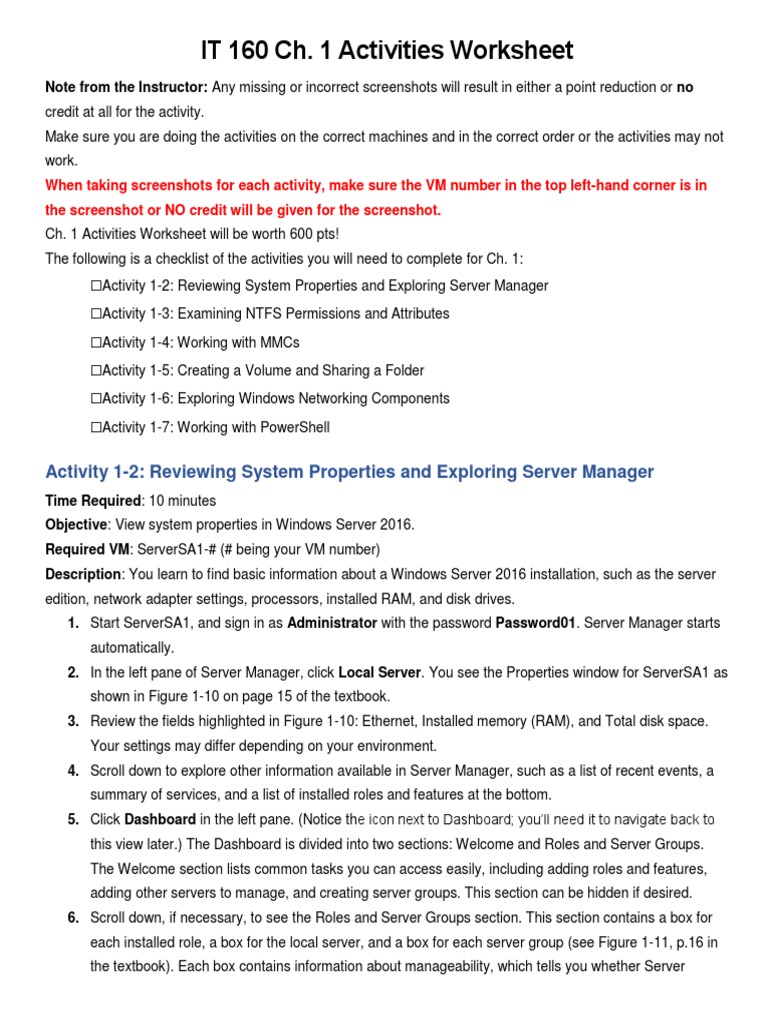IT 160 Ch. 1 Activities Worksheet | PDF | Computer Network | Computer File
