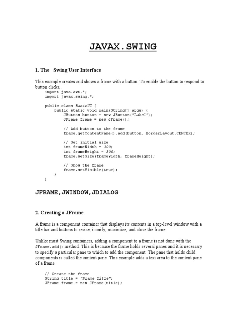 Javax - Swing: 1. The Swing User Interface | PDF | Computer Science ...