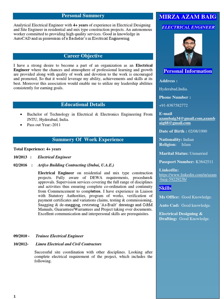Electrical Engineer CV | PDF | Engineer | Electrical Engineering