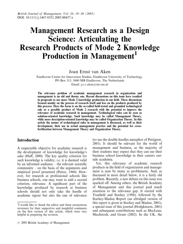 Management Research As A Design Science: Articulating The Research ...