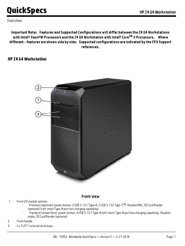 HP Z4 G4 Workstation | PDF | Solid State Drive | Dvd