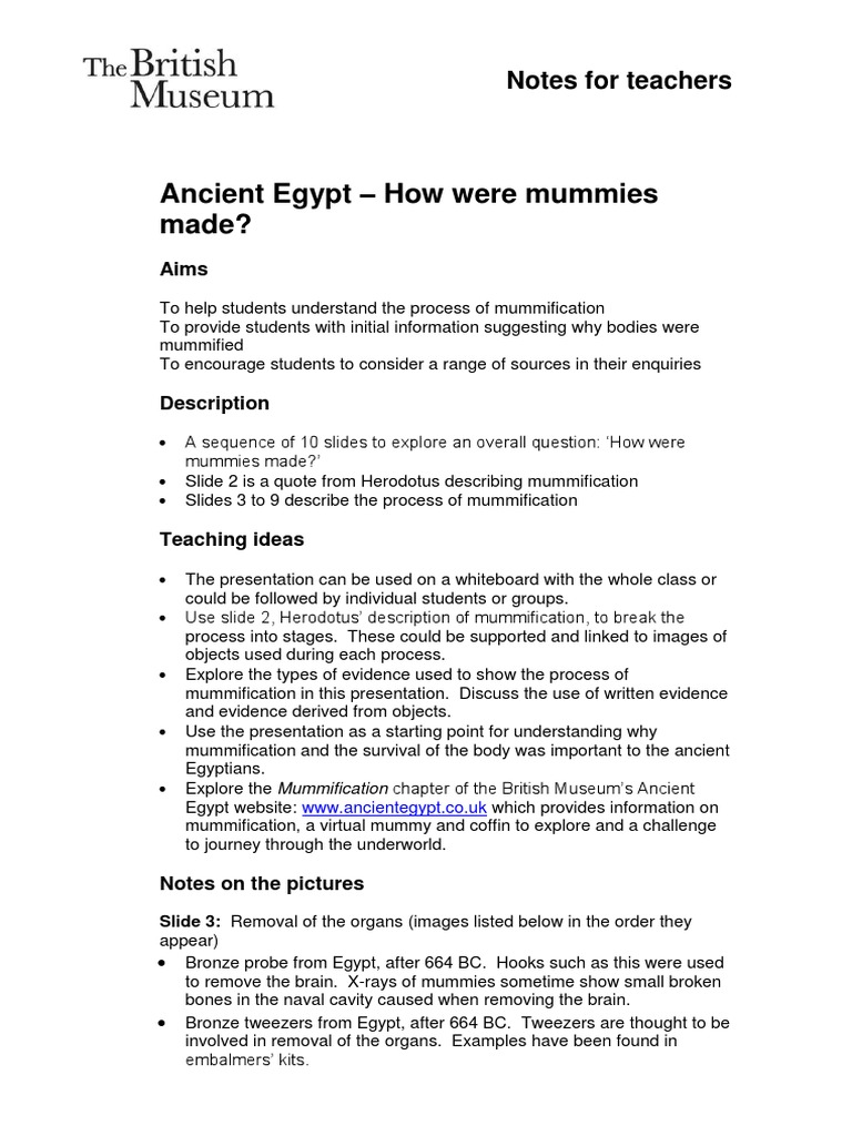 Exploring the Process of Mummification: A Presentation and Teaching ...