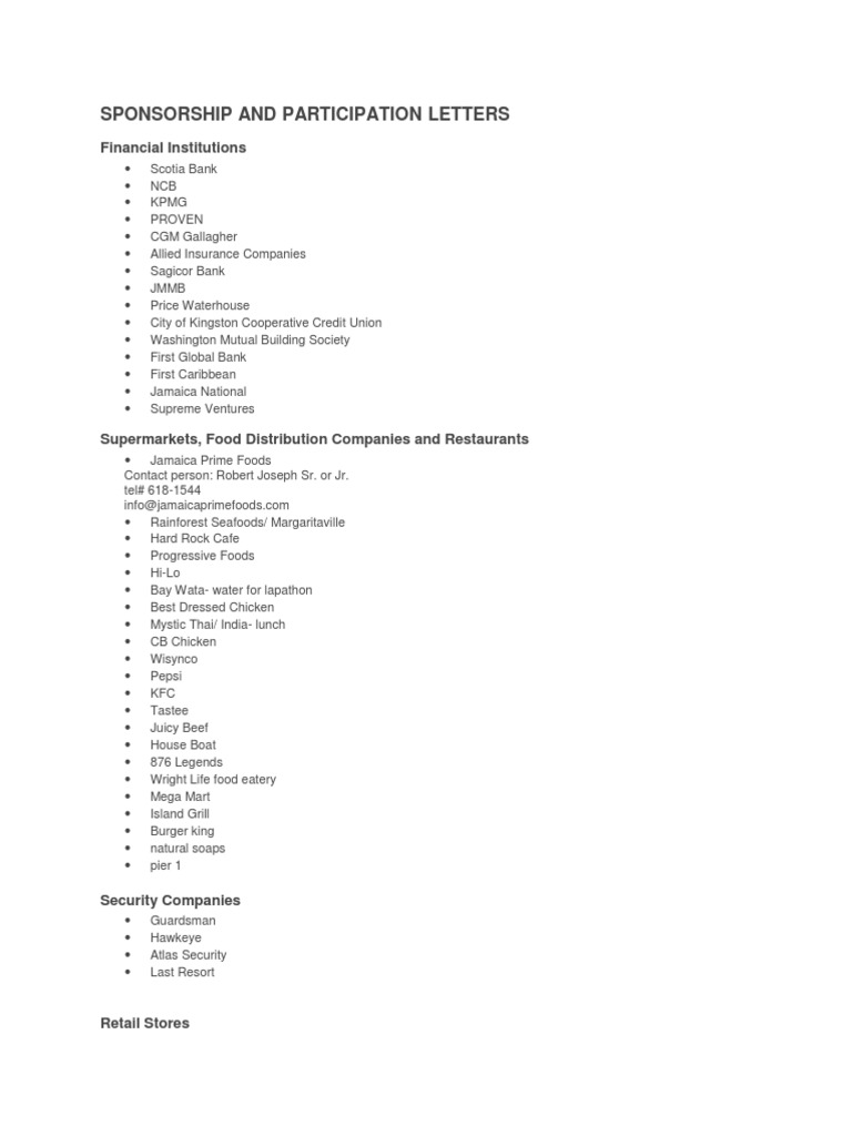 Sponsorship and Participation Letters | PDF