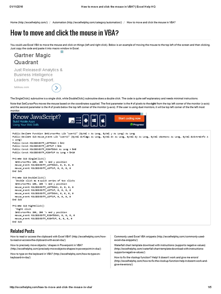 How To Move and Click The Mouse in VBA - Excel Help HQ | PDF | Visual Basic For Applications ...