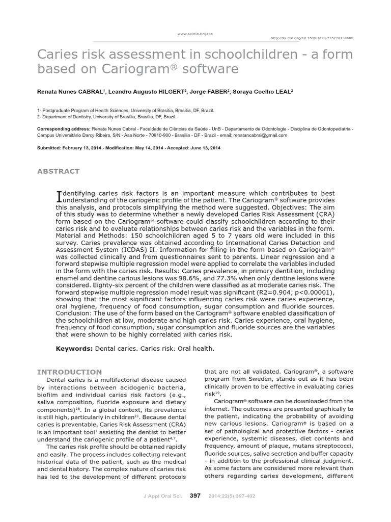 Caries Risk Assessment in Schoolchildren - A Form Based On Cariogram ...
