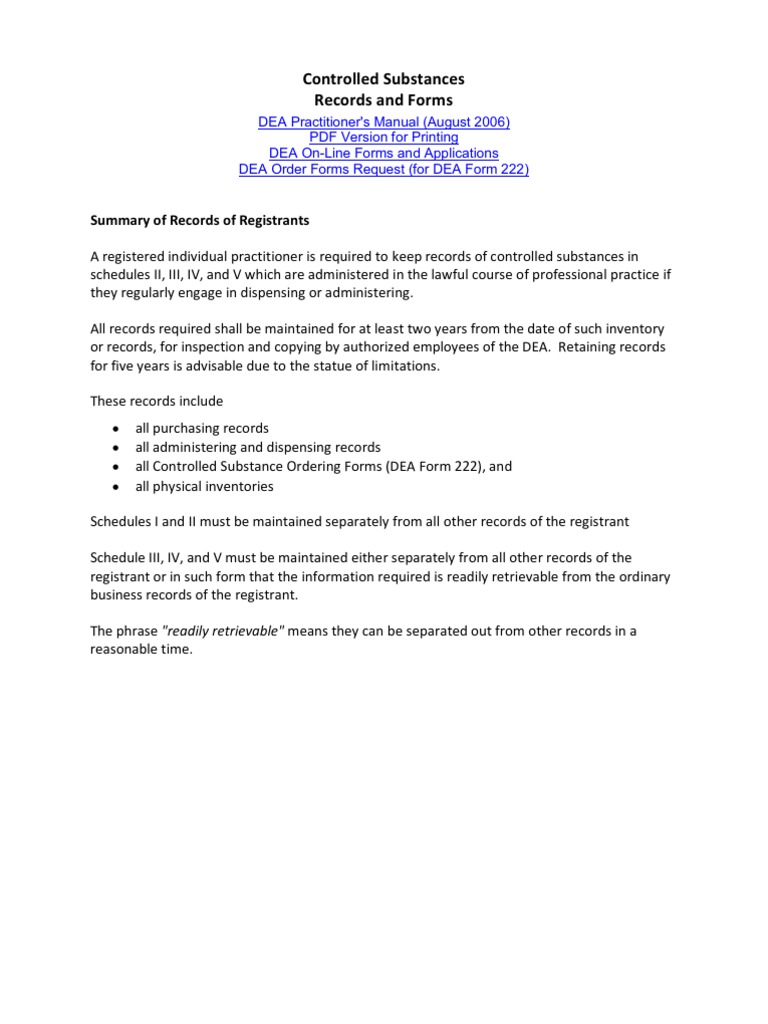 Controlled Substances - Records & Forms Requirements | Controlled ...