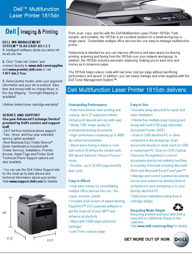 Dell™ Multifunction Laser Printer 1815dn | PDF | Image Scanner ...