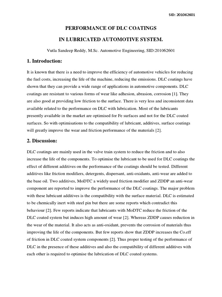 Performance of DLC Coatings in Lubricated Automotive System | PDF ...