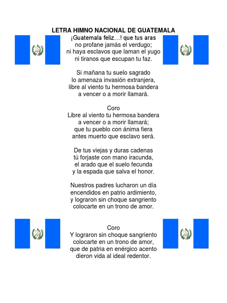 Letra Himno Nacional de Guatemala | PDF