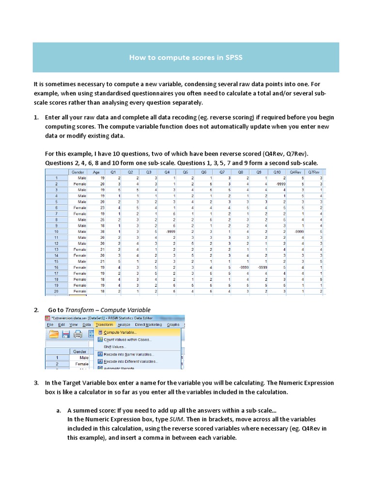 How To Compute Scores In SPSS PDF PDF
