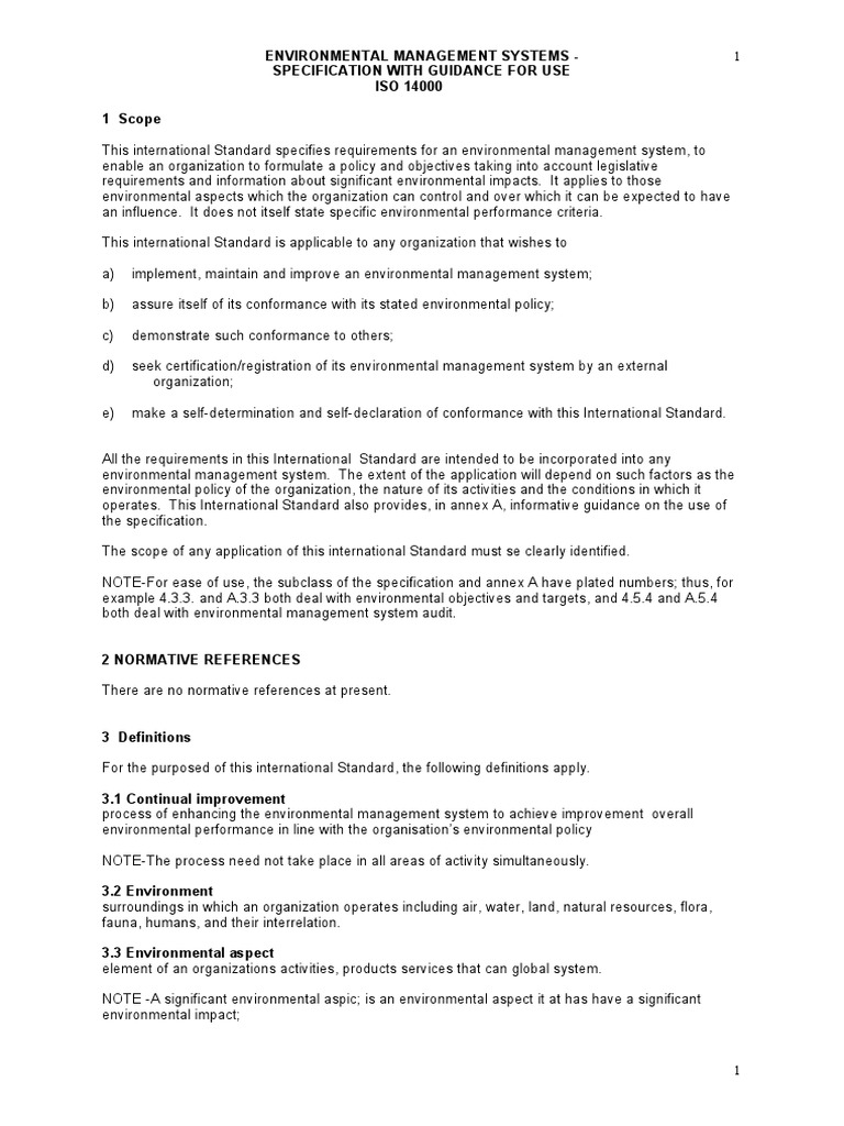 Environmental Management Systems - Specification With Guidance For Use ...