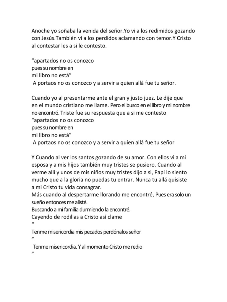 Anoche Yo Soñaba La Venida Del Señor | PDF