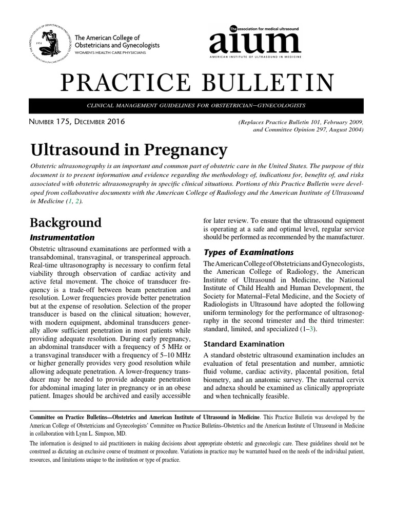 A Cog Practice Bulletin 175 Ultrasound in Pregnancy | PDF | Medical ...