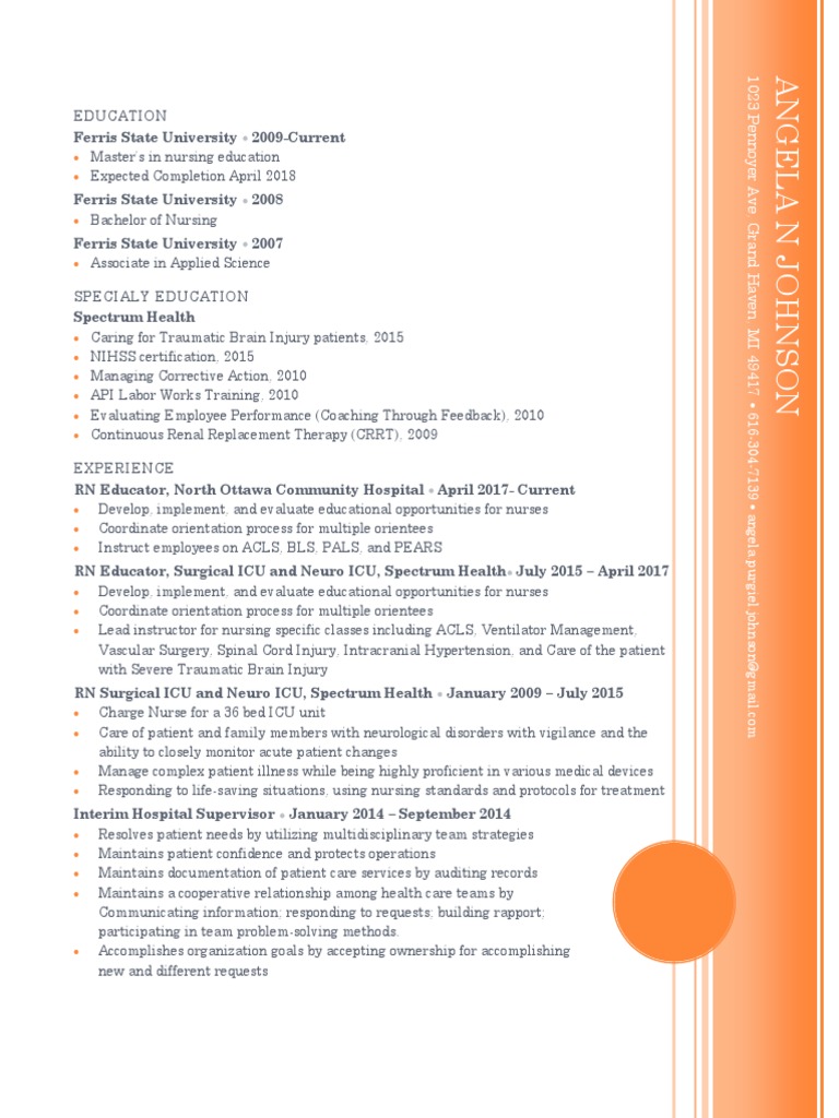 Curriculum Vitae Angela Johnson Revised March 2018 | PDF | Nursing ...