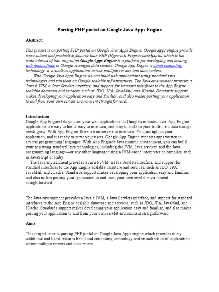 Porting PHP Portal On Google Java Apps Engine: Abstract | PDF | Information Technology ...