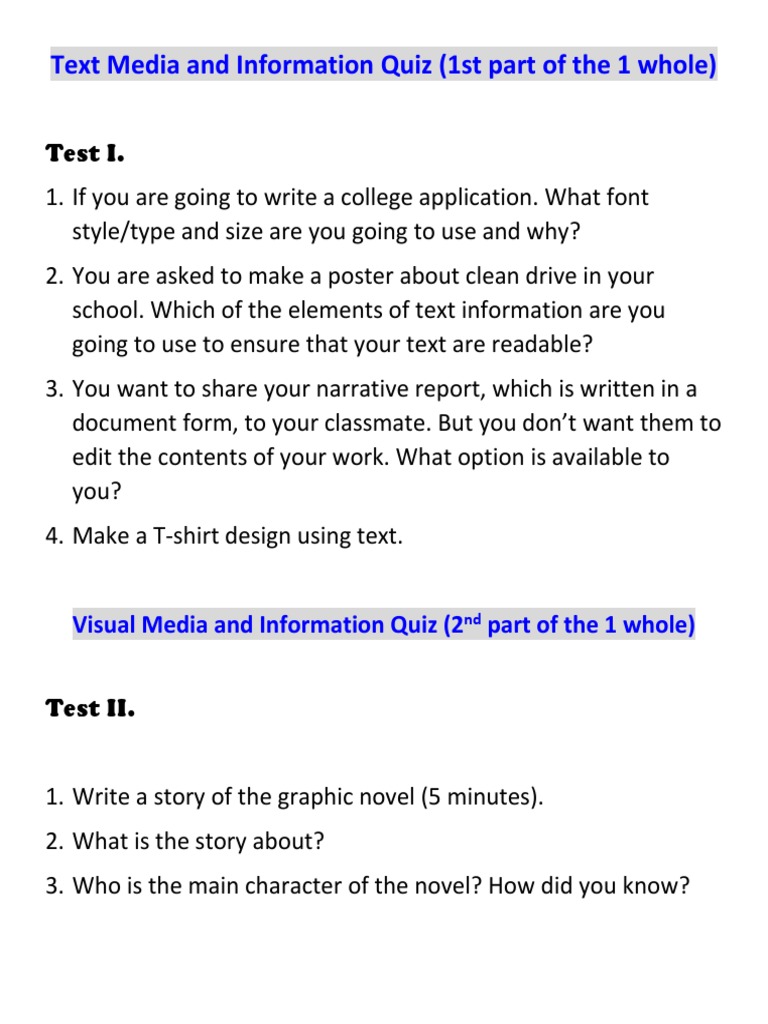Text Media and Information Quiz | PDF | Mass Media | Communication