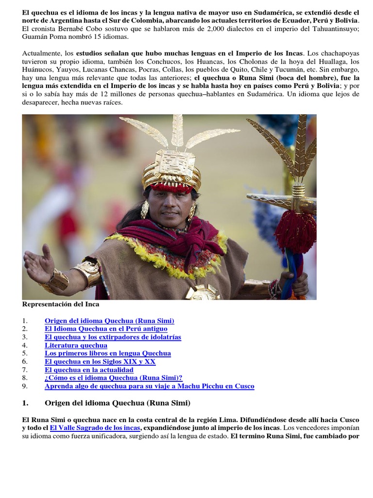 El Quechua Es El Idioma de Los Incas | PDF | Imperio Inca | Lengua española