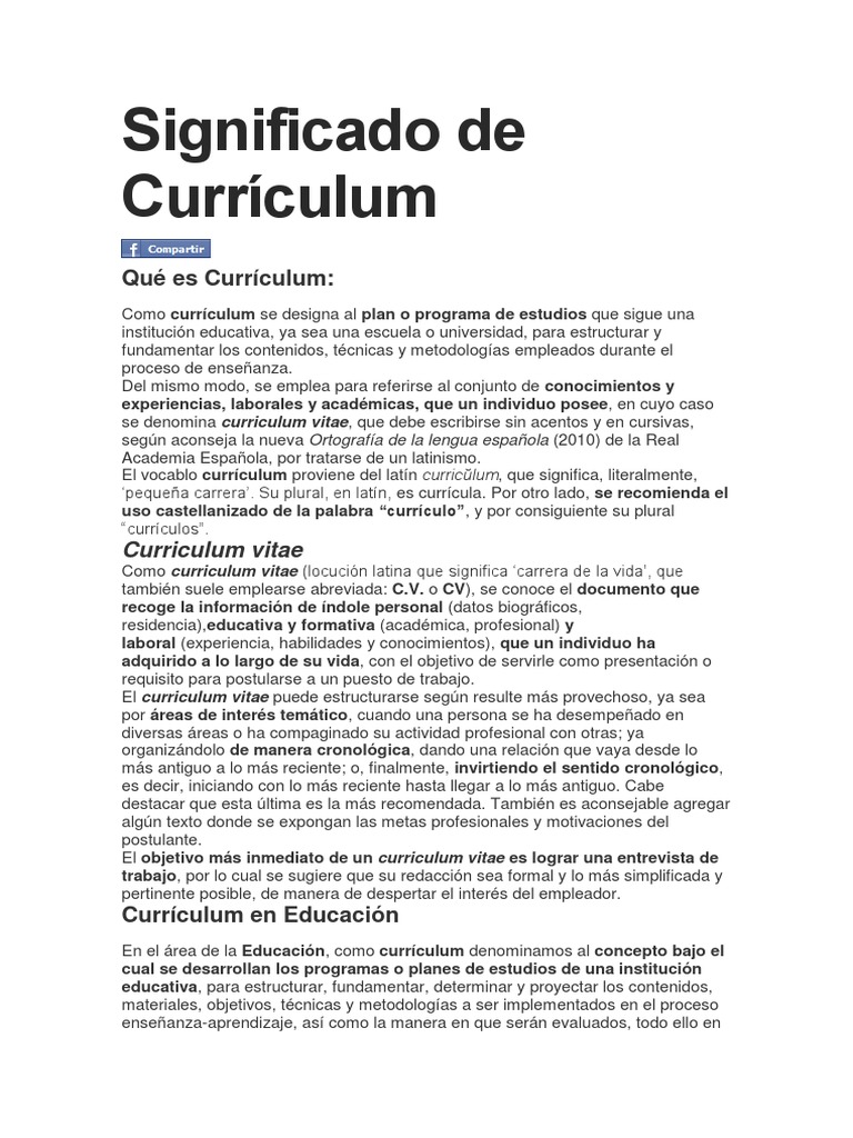 Significado de Currículum | PDF | Plan de estudios | Modificación de ...